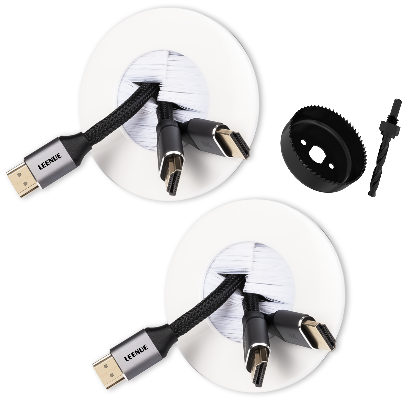LEENUE Slim Round in Wall Cable Management Kit, White 2-Pack